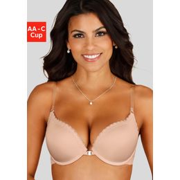 Lascana Damen Push-up-BH, Gr. 70, beige, Spitze, Obermaterial: 60% Polyamid, 35% Polyester, 5% Elasthan, BHs, mit Vorderverschluss und transparenten