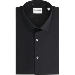 Calvin Klein Herren Businesshemd "REG ESNTL POPLIN STR SLD", schwarz, Gr. 45, unifarben, Web, Obermaterial: 97% Baumwolle, 3% Elasthan, Hemden,