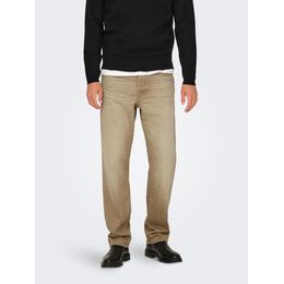 Only & Sons ONLY & SONS Herren Regular-fit-Jeans "ONSEDGE STRAIGHT BROMO 0017 DOT DNM NOOS", beige, Gr. 29, Abriebeffekte, Denim/Jeans, Obermaterial: 100%