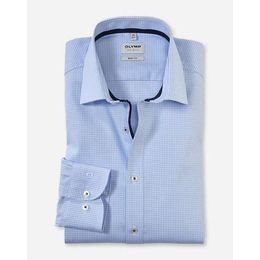 OLYMP Herren Businesshemd "Level Five body fit", blau, Gr. 39, kariert, Obermaterial: 97% Baumwolle, 3% Elastolefin, Hemden