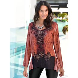 Inspirationen Damen Zipfelshirt "Shirt", orange, Gr. 40, bedruckt, gemustert, mehrfarbig, 95% Viskose, 5% Elasthan, Shirts