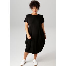 ANISTON PLUS Damen Jerseykleid, schwarz, Gr. 52, unifarben, Jersey, Obermaterial: 95% Viskose, 5% Elasthan, Kleider