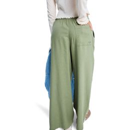Roxy Damen Strandhose "LEKEITIO BREAK MID PANT"oil gr&uuml;n, Gr. S, Web, Obermaterial: 55% Leinen, 45% Viskose, Hosen, mit Eingrifftaschen,