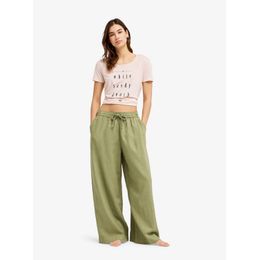 Roxy Damen Strandhose "LEKEITIO BREAK MID PANT"oil gr&uuml;n, Gr. L, Web, Obermaterial: 55% Leinen, 45% Viskose, Hosen, mit Eingrifftaschen,