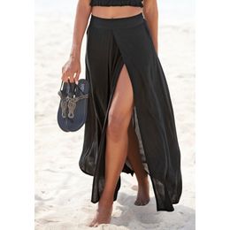 Lascana Damen Maxirock "mit hohen Schlitzen aus leicht transparenter gekreppter Viskose", schwarz, Gr. 36, unifarben, Cr&ecirc;pe, Obermaterial: 100%