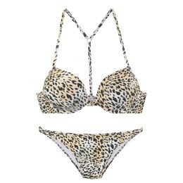 Lascana Damen Push-Up-Bikini "Silea", beige, Gr. 38, Recycling-Polyamid, Bikini-Sets, mit modischem Tierdruck