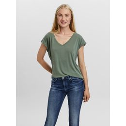 V&eacute;ro Moda VERO MODA Damen V-Shirt "VMFILLI SS V-NECK TEE GA NOOS", gr&uuml;n, Gr. M, unifarben, Jersey, Obermaterial: 70% Modal, 30% Polyester, Shirts, Materialmix,