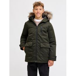 Jack & Jones Jungen Parka "JJCHARLIE DETACHABLE FAUX FUR PARK JNR", gr&uuml;n, Gr. 176, JACK & JONES JUNIOR, unifarben, Web, Obermaterial: 100% Polyester, Jacken