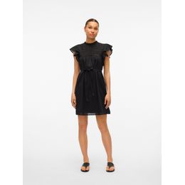 V&eacute;ro Moda VERO MODA Damen Minikleid "VMTRINE SL SHORT LACE DRESS WVN GA NOOS", schwarz, Gr. M, unifarben, Web, Obermaterial: 100% Baumwolle, Kleider,