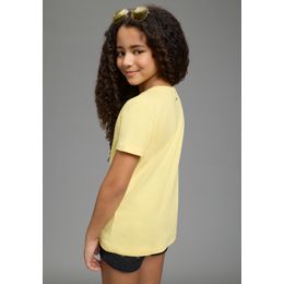 Bruno Banani M&auml;dchen T-Shirt "Banani Paillettenshirt f&uuml;r modische Girls"gelb, Gr. 164, bedruckt, unifarben, Single Jersey, Obermaterial: 95%