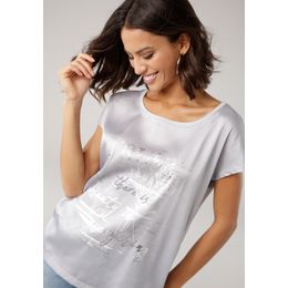 Laura Scott Damen Shirtbluse, grau, Gr. 44, bedruckt, metallic, unifarben, Web, Obermaterial: 100% Polyester. R&uuml;ckenteil: 95% Viskose, 5% Elasthan,