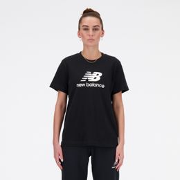 New Balance Damen T-Shirt "SPORT ESSENTIALS JERSEY LOGO T-SHIRT", schwarz, Gr. L, Obermaterial: 100% Baumwolle, Shirts, Kurzarm, mit