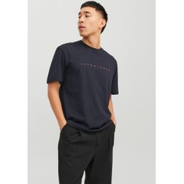 Jack & Jones JACK & JONES Herren Rundhalsshirt "JJESTAR mit Pigmentprint und Baumwollgef&uuml;hl", blau, Gr. S, bedruckt, Single Jersey, Obermaterial: 100% Baumwolle,