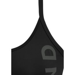 ELBSAND Damen Badeanzug, schwarz, Gr. 38, unifarben, Polyamid, Badeanz&uuml;ge, in sportlichem Design mit gro&szlig;em Schriftzug