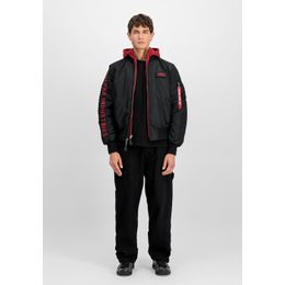 Herren Bomberjacke "MA-1 D-Tec Sleeve Embroidery", schwarz, Gr. XL, Alpha Industries, Obermaterial: 100% Nylon, Futter: 100% Nylon, Kapuze: 75%
