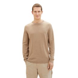 Tom Tailor Herren Rundhalspullover, beige, Gr. XL, meliert, Strick, Obermaterial: 100% Baumwolle, Pullover, mit Logostickerei
