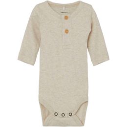name it M&auml;dchen Langarmbody "NBMKAB LS BODY NOOS", Gr. 74, beige, Feinripp, Obermaterial: 57% Baumwolle, 38% Modal, 5% Elasthan, meliert, unifarben,
