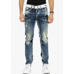 Cipo & Baxx CIPO & BAXX Herren Straight-Jeans, blau, Gr. 33, Abriebeffekte, Destroyed-Effekte, Denim/Jeans, Obermaterial: 100% Baumwolle, Jeans, mit Destroyed
