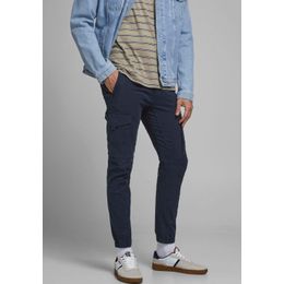 Jack & Jones JACK & JONES Herren Cargohose "PAUL FLAKE", blau, Gr. 33, unifarben, Web, Obermaterial: 98% Baumwolle, 2% Elasthan, Hosen, Baumwollmischung, regular