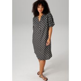 ANISTON PLUS Damen Blusenkleid, schwarz-wei&szlig;, Gr. 42, Web, Obermaterial: 100% Viskose, Kleider, in trendigen Druck