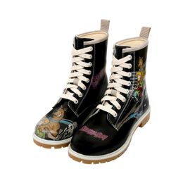 DOGO Damen Schn&uuml;rboots "Long Boots Schn&uuml;rstiefel Midnight Mystery Damen Stiefeletten", Gr. 38schwarz, Lederimitat, Schuhe, Handgefertigt