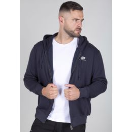 Herren Kapuzensweatjacke "Basic Zip Hoody SL", blau, Gr. S, Alpha Industries, bedruckt, angeraute Sweatware, Obermaterial: 80% Baumwolle, 20%