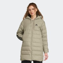 Damen Daunenjacke "ESSENTIALS CLIMAWARM 3-STREIFEN LIGHT DAUNENPARKA MIT KAPUZE", gr&uuml;n, Gr. M, adidas Sportswear, Obermaterial: 100% Polyester.