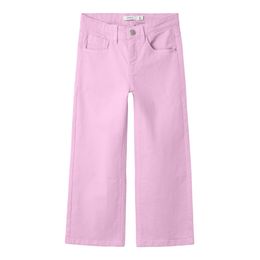 name it M&auml;dchen 5-Pocket-Hose "NKFROSE WIDE TWI PANT 1115-TP NOOS", rosa, Gr. 134, unifarben, Twill, Obermaterial: 98% Baumwolle, 2% Elasthan, Hosen,