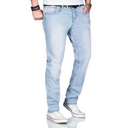 Herren Slim-fit-Jeans "ASCatania", blau, Basic, Gr. 36, Alessandro Salvarini, Destroyed-Effekte, leichte Abriebeffekte, Denim/Jeans, 98% Baumwolle,