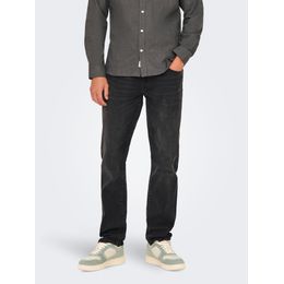 Only & Sons ONLY & SONS Herren Straight-Jeans "ONSWEFT REGULAR WB 0021 TAI DNM NOOS", schwarz, Gr. 34, Abriebeffekte, Denim/Jeans, Obermaterial: 84% Baumwolle,