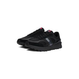 Tommy Jeans Herren Sneaker "TJM TECHNICAL RUNNER ESS", Gr. 45, schwarz, Leder, Textil, unifarben, Schuhe, Freizeitschuh, Halbschuh, Schn&uuml;rschuh mit