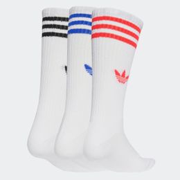 Damen Sportsocken "3-STREIFEN HIGH CREW, 3 PAAR", adidas originals, Gr. S, wei&szlig;, Obermaterial: 51% Baumwolle, 46% Polyester, 2% Elasthan, 1% sonstige