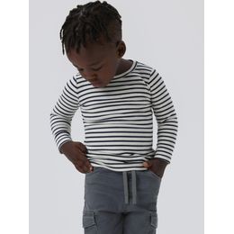 name it Jungen Langarmshirt "NMNBANI LS XSL TOP NOOS", blau, Gr. 104, geringelt, gestreift, Jersey, Obermaterial: 57% Baumwolle, 38% Modal, 5%