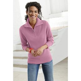 Casual Looks Damen Troyer "Pullover", rosa, Gr. 42, meliert, unifarben, 50% Baumwolle, 50% Polyacryl, Pullover