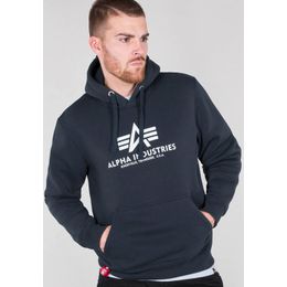 Herren Kapuzensweatshirt "Basic Hoody", blau, Gr. M, Alpha Industries, bedruckt, angeraute Sweatware, Obermaterial: 80% Baumwolle, 20% Polyester,