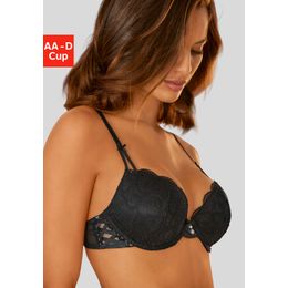 Lascana Damen Push-up-BH "Nikoletta", Gr. 90, schwarz, Spitze, Obermaterial: 60% Polyamid, 35% Polyester, 5% Elasthan, BHs, mit aufregender Schn&uuml;rung