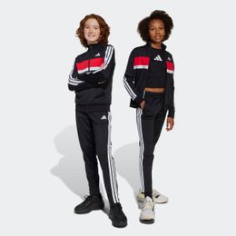 Jungen Trainingsanzug "SEASONAL ESSENTIALS TIBERIO 3-STREIFEN TRICOT KIDS", schwarz-wei&szlig;, Gr. 176, adidas Sportswear, Obermaterial: 100% Polyester,
