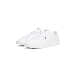 Tommy Hilfiger Herren Sneaker "ICON COURT LTH FLAG ESS", Gr. 45, wei&szlig;, Leder, Lederimitat, Schuhe, Freizeitschuh, Halbschuh, Schn&uuml;rschuh mit kleiner