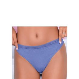 Lascana Damen String "Freya", Gr. 40, blau, Spitze, Obermaterial: 85% Polyamid, 15% Elasthan, Unterhosen, aus Spitze in Leo-Optik mit modischem Bund,