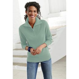 Casual Looks Damen Troyer "Pullover", gr&uuml;n, Gr. 54, meliert, unifarben, 50% Baumwolle, 50% Polyacryl, Pullover