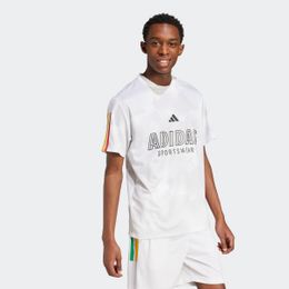T-Shirt adidas Sportswear "HOUSE OF TIRO NATIONS PACK", Herren, Gr. L, wei&szlig; (wei&szlig;, vivid rot, multicolor), Obermaterial: 100% Polyester, Rundhals, Shirts T-Shirt, sportlicher Schnitt, kurze &Auml;rmel, mit Grafik und Allover-Print