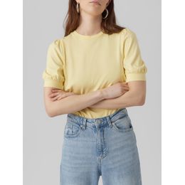V&eacute;ro Moda VERO MODA Damen T-Shirt "VMKERRY 2/4 O-NECK TOP VMA JRS NOOS"lemon meringue, Gr. XS, unifarben, Jersey, Obermaterial: 100% Baumwolle, Shirts, mit