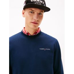 Tommy Jeans Herren Sweatshirt "TJM REG LINEAR CREW EXT", blau, Gr. M, Sweatware, Obermaterial: 80% Baumwolle, 20% Polyester, Sweatshirts, mit