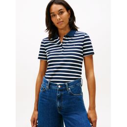 Tommy Hilfiger Damen Poloshirt "1985 Slim Fit Pique Premium", blau, Gr. XS, gestreift, Piqu&eacute;, Obermaterial: 95% Baumwolle, 5% Elasthan, Shirts, mit
