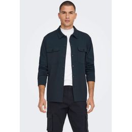 Only & Sons ONLY & SONS Herren Langarmhemd "ONSNEWKODYL OVERSHIRT SWEAT NOOS", blau, Gr. M, unifarben, Web, Obermaterial: 62% Polyester, 33% Viskose, 5%