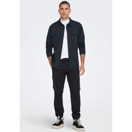Only & Sons ONLY & SONS Herren Langarmhemd "ONSNEWKODYL OVERSHIRT SWEAT NOOS", blau, Gr. M, unifarben, Web, Obermaterial: 62% Polyester, 33% Viskose, 5%