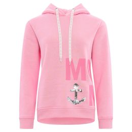 Zwillingsherz Damen Hoodie ""Moin"", rosa, Gr. SM, angeraute Sweatware, Obermaterial: 50% Baumwolle, 50% Polyester, Sweatshirts, mit Paillettenanker