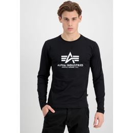 Damen Langarmshirt "BASIC T - LS", schwarz, Gr. M, Alpha Industries, bedruckt, Single Jersey, Obermaterial: 100% Baumwolle, Shirts