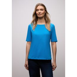 Street One Damen T-Shirt, blau, Gr. 44, unifarben, Web, 100% Baumwolle, Shirts, aus reiner Baumwolle