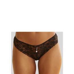 Lascana Damen String, Gr. 48, schwarz, Microtouch, Obermaterial: 88% Polyamid, 12% Elasthan, Unterhosen, rundherum aus floraler Spitze, Dessous